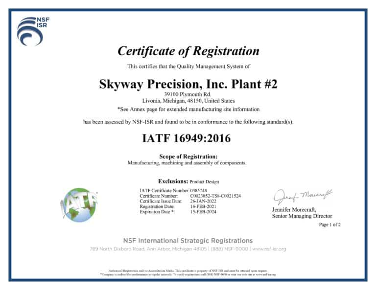Certifications - Skyway Precision Inc.