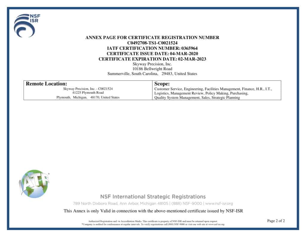 Certifications - Skyway Precision Inc.