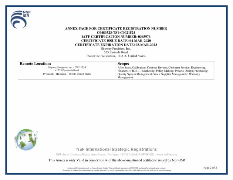 Certifications - Skyway Precision Inc.