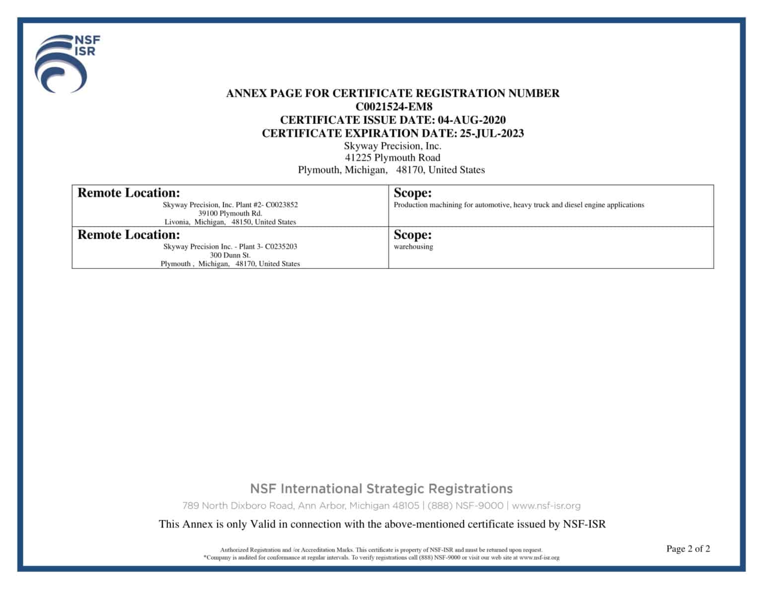 Certifications - Skyway Precision Inc.