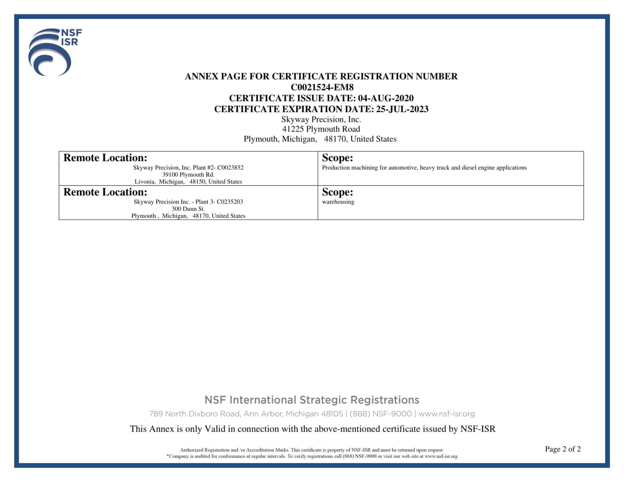 Certifications - Skyway Precision Inc.
